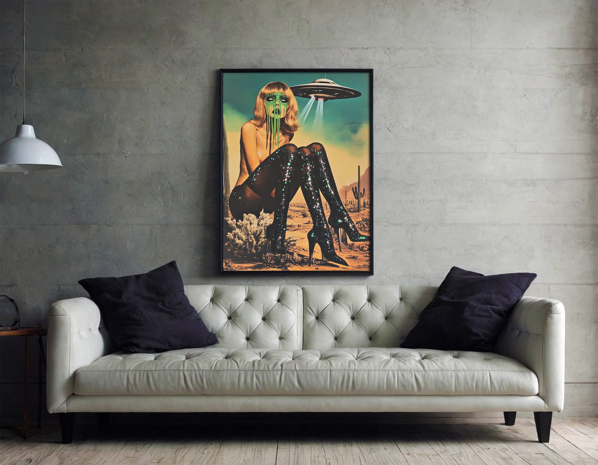 Three Legs and a UFO Poster | Retro Alien Art Print – Dalmatian Nation